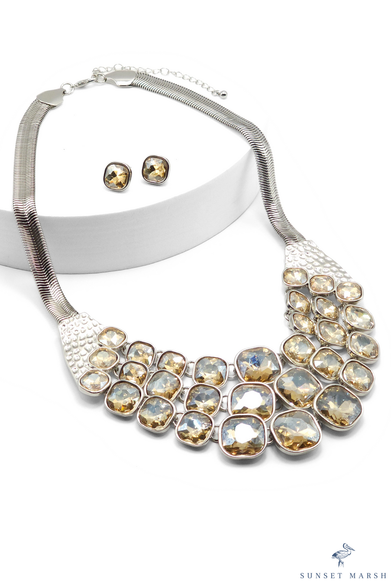 Glimmer Cascade - Champagne Necklace Set – Sunset Marsh Collections